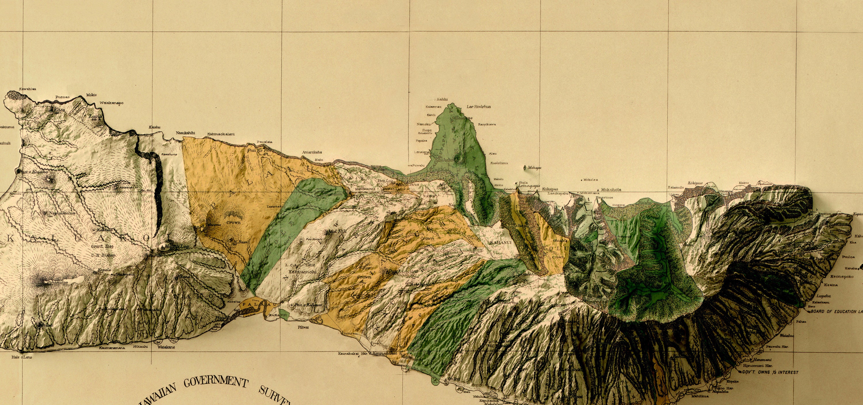 Molokai Map, Molokai 2D Relief Map, Molokai Vintage Map, Hawaiian ...
