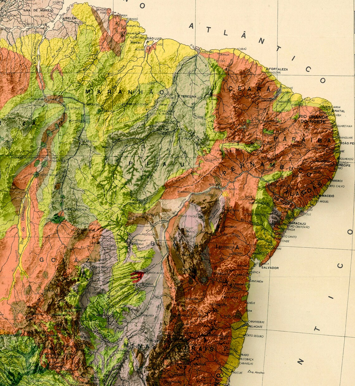 Brazil Map Brazil 2D Relief Map Brazil Poster Print Brazil - Etsy Canada