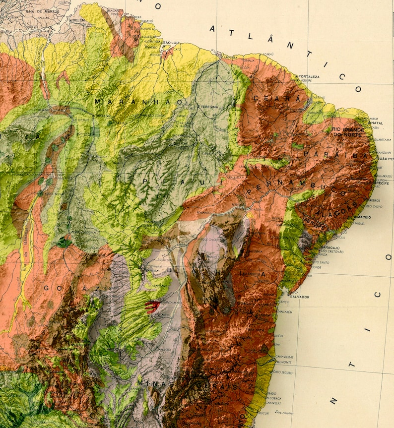 Brazil Map Brazil 2D Relief Map Brazil Poster Print Brazil - Etsy Ireland