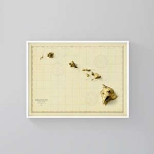 Hawaii Map, Hawaii 2D Relief Map, Hawaii Vintage Map, Hawaiian Islands ...