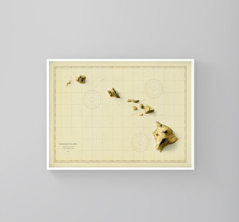 Hawaii Map Hawaii 2D Relief Map Hawaii Vintage Map Hawaiian - Etsy