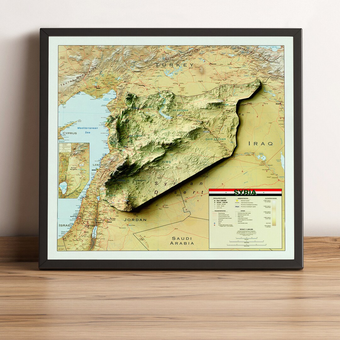Mappa della Siria, mappa in rilievo 2D della Siria, mappa antica della ...