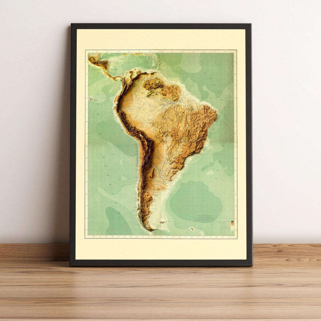 South America Map, South America 2D Relief Map, South America Poster ...