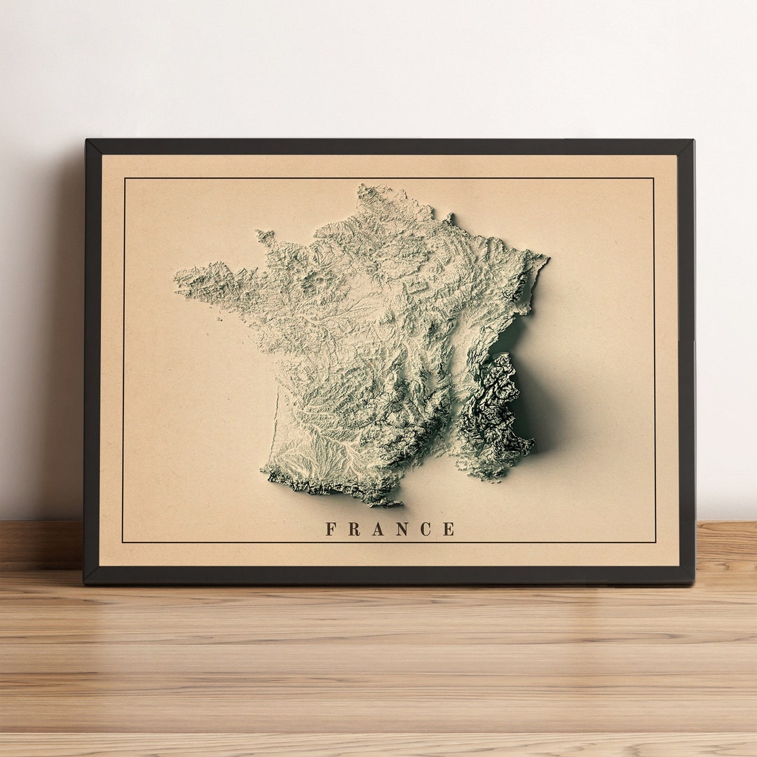 France Map, France 2D Relief Map, France Minimalist Poster, France Wall ...