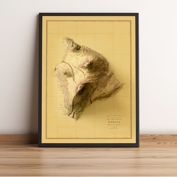 Hawaii Island Map Hawaii Map Hawaii 2D Relief Map Big - Etsy