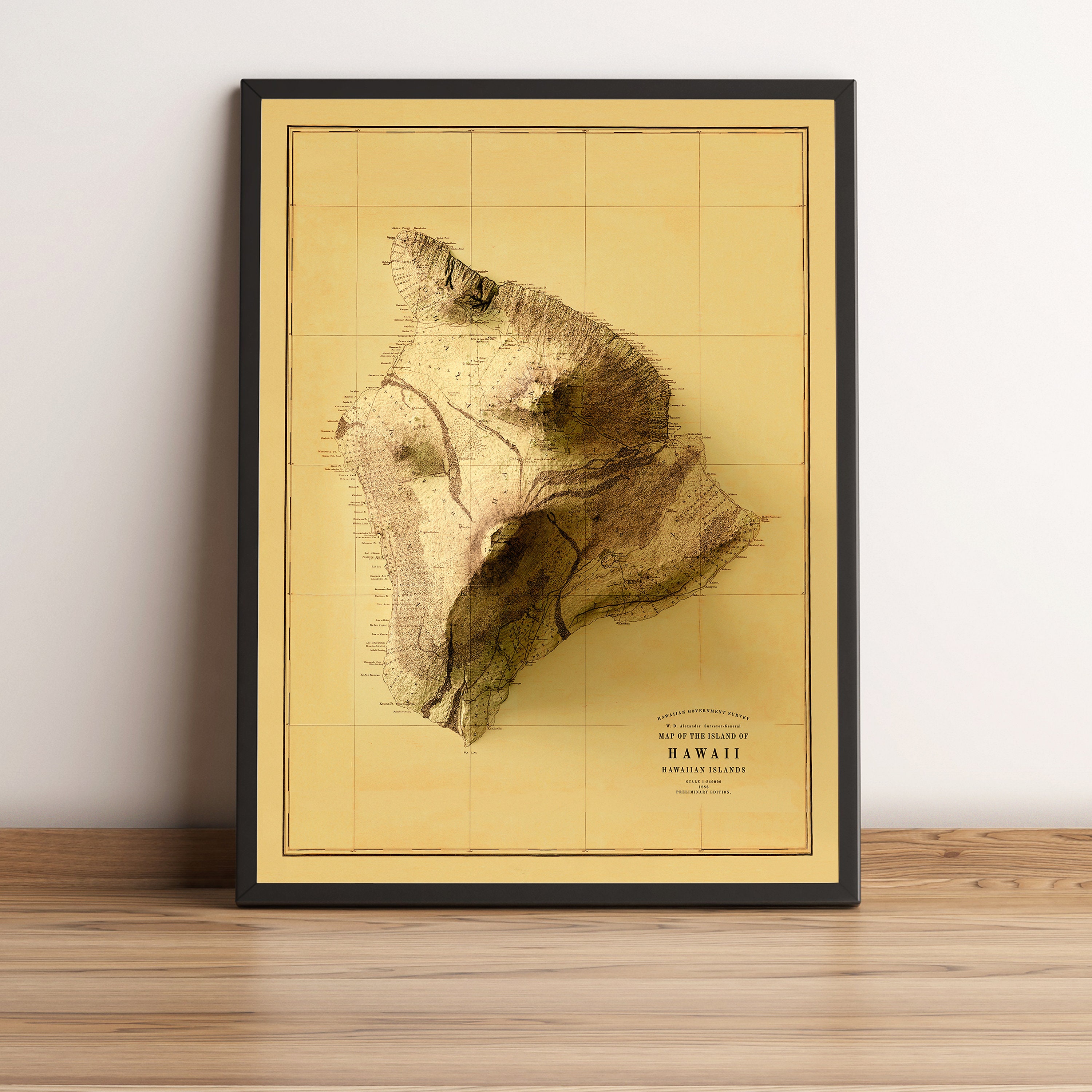 Hawaii Island Map Hawaii Map Hawaii 2D Relief Map Big - Etsy