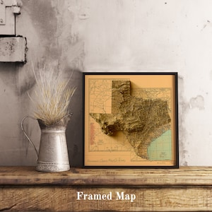 Texas Map, Texas 2D Relief Map, Texas Old Map, Texas Vintage Map, Texas ...