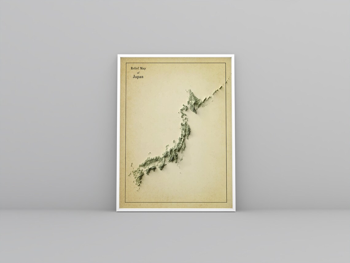 Japan Map Japan 2D Relief Map Japan Historical Map Old Map - Etsy
