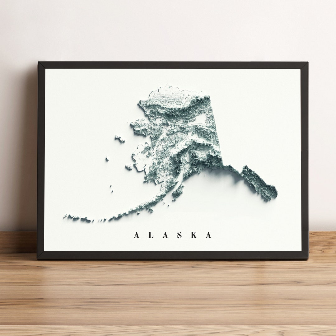 Alaska Map, Alaska 2D Relief Map, Alaska Print, Alaska Framed Map ...