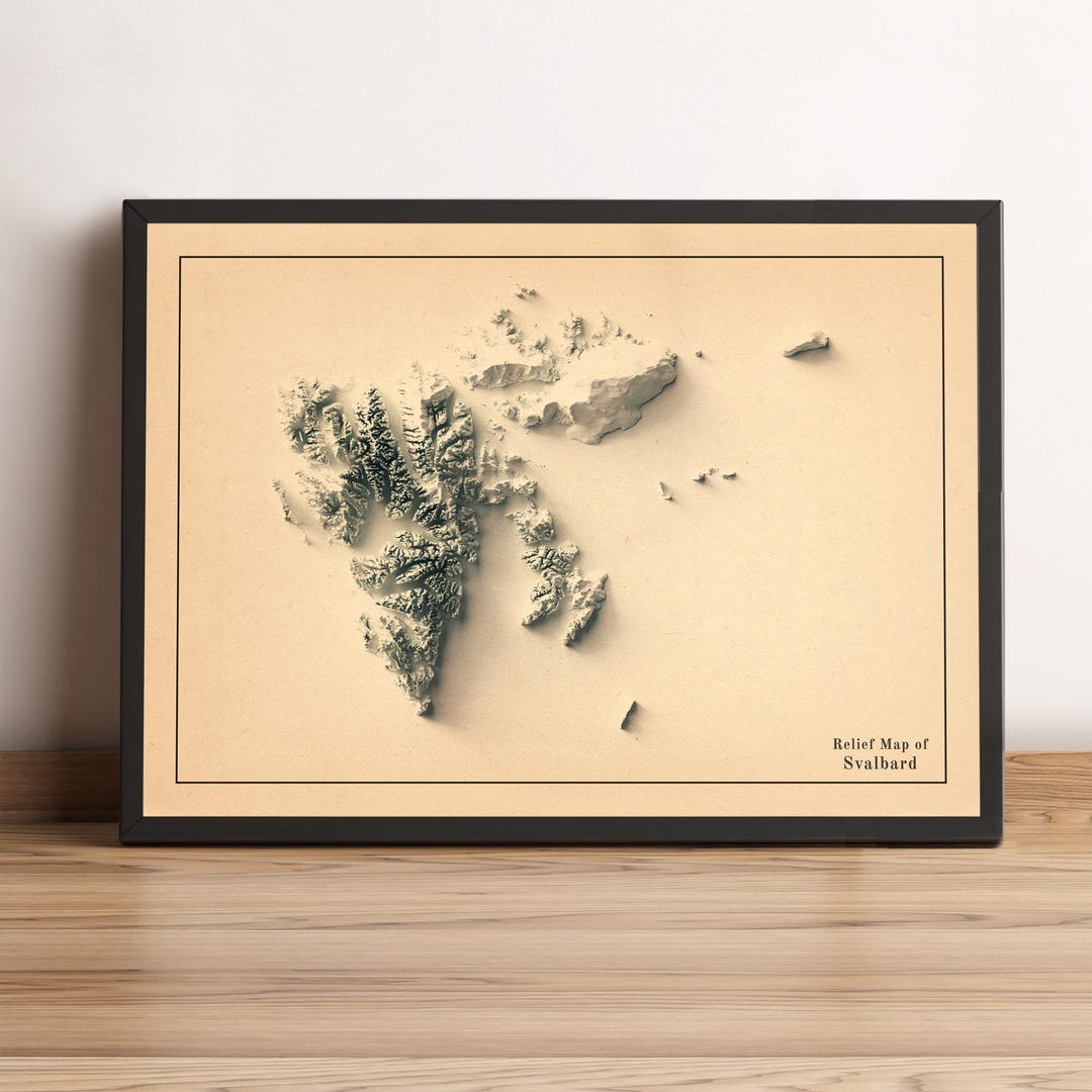 Svalbard Map, Svalbard 2D Relief Map, Svalbard Minimalist Poster ...