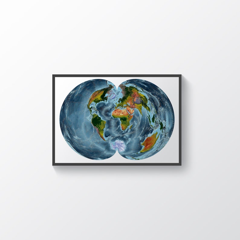 World Map Polyconic Projection Map Vintage World Map Relief - Etsy