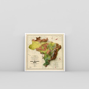 Brazil Map Brazil 2D Relief Map Brazil Poster Print Brazil - Etsy