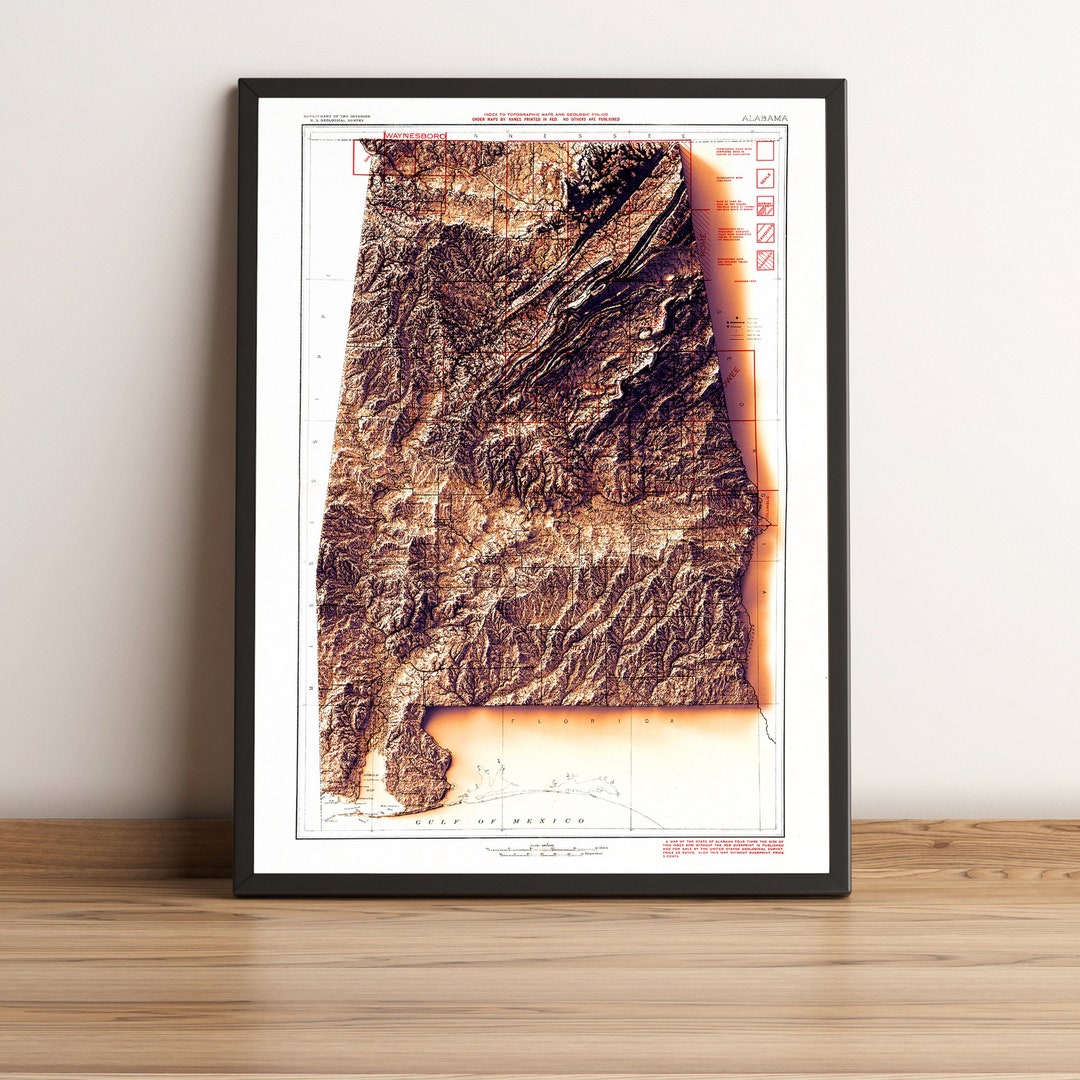 Alabama Map, Alabama 2D Relief Map, Alabama Historical Map, Alabama ...