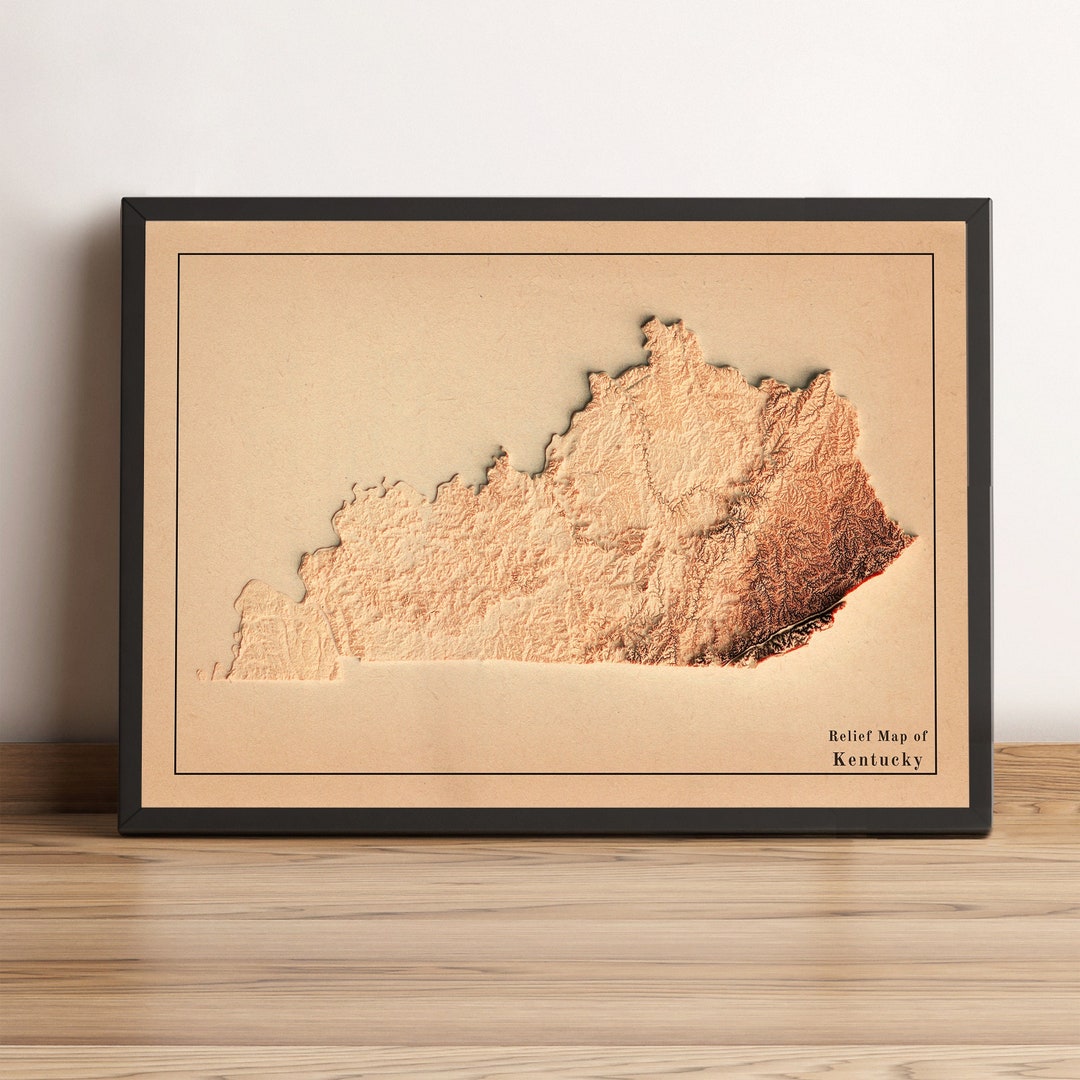 Kentucky Map, Kentucky 2D Relief Map, Kentucky Vintage Map, Kentucky ...