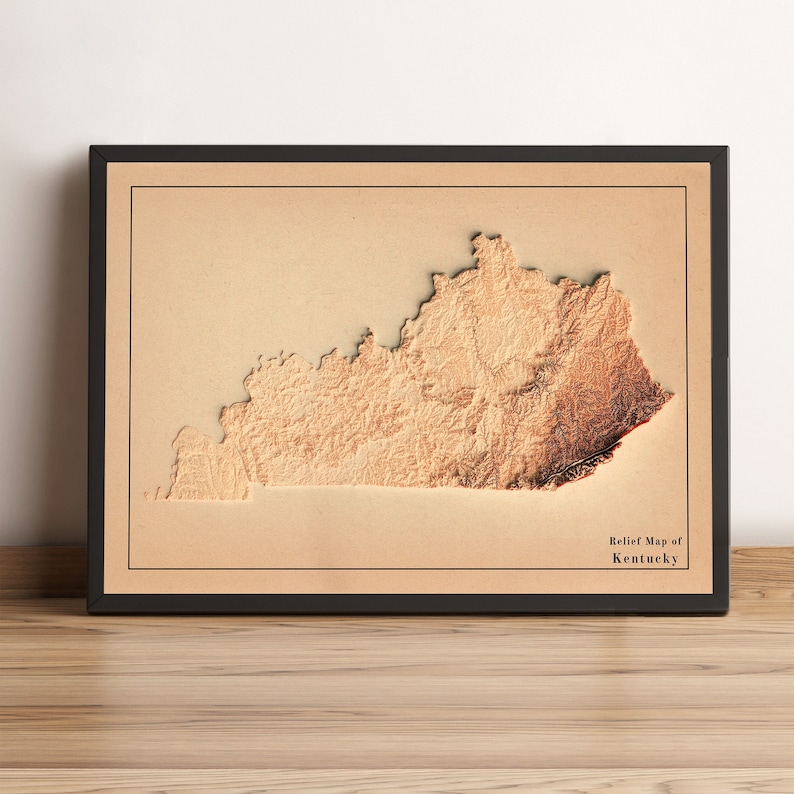 Kentucky Map Kentucky 2D Relief Map Kentucky Vintage Map - Etsy