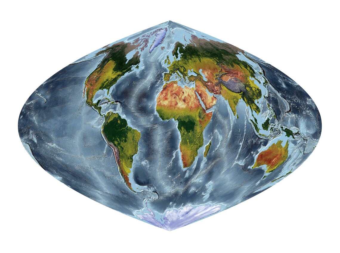 World Map Craster Parabolic Projection World Map Vintage Etsy