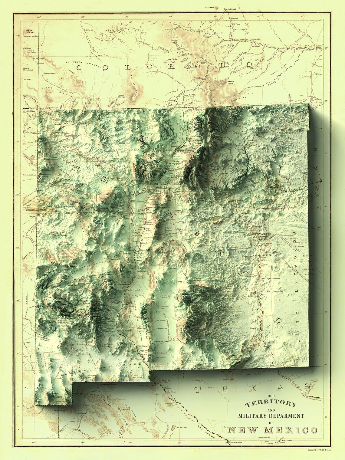 New Mexico Map New Mexico 2D Relief Map New Mexico Old Map - Etsy