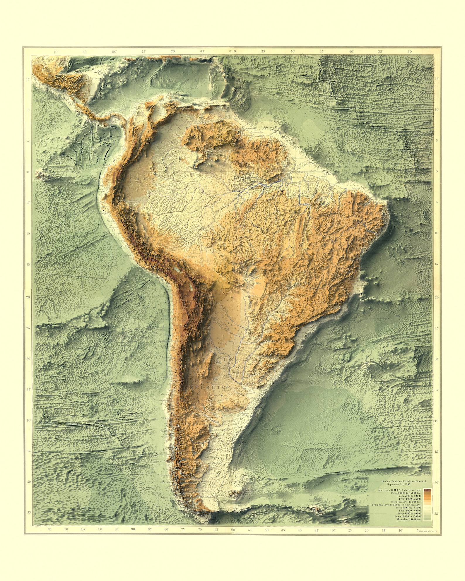 Mapa de América del Sur Mapa de relieve 2D de América del - Etsy España