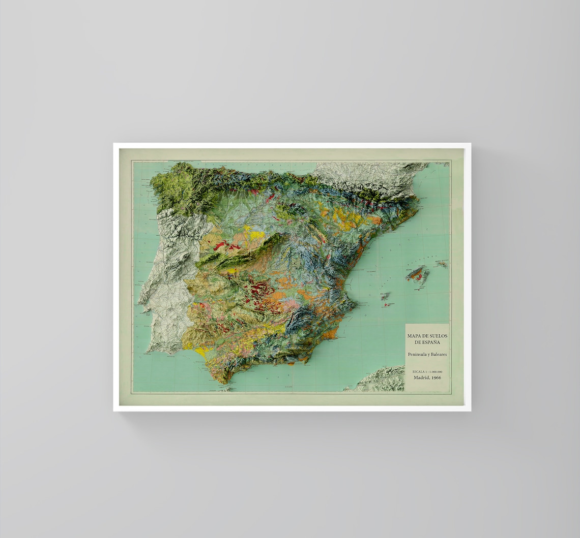 Spain Map Spain 2D Relief Map Spain Soil Map Spain Vintage - Etsy