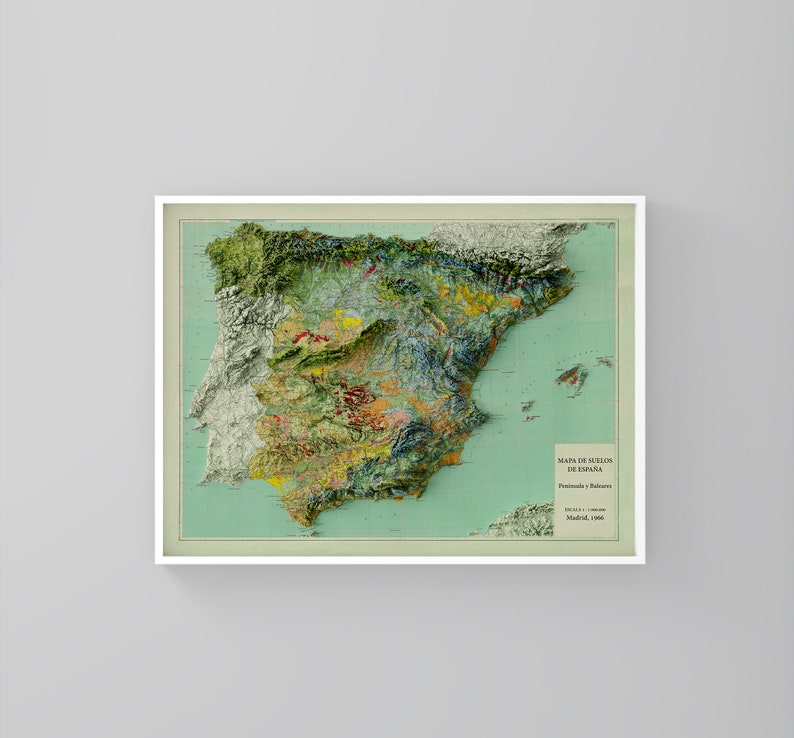 Spain Map Spain 2D Relief Map Spain Soil Map Spain Vintage - Etsy