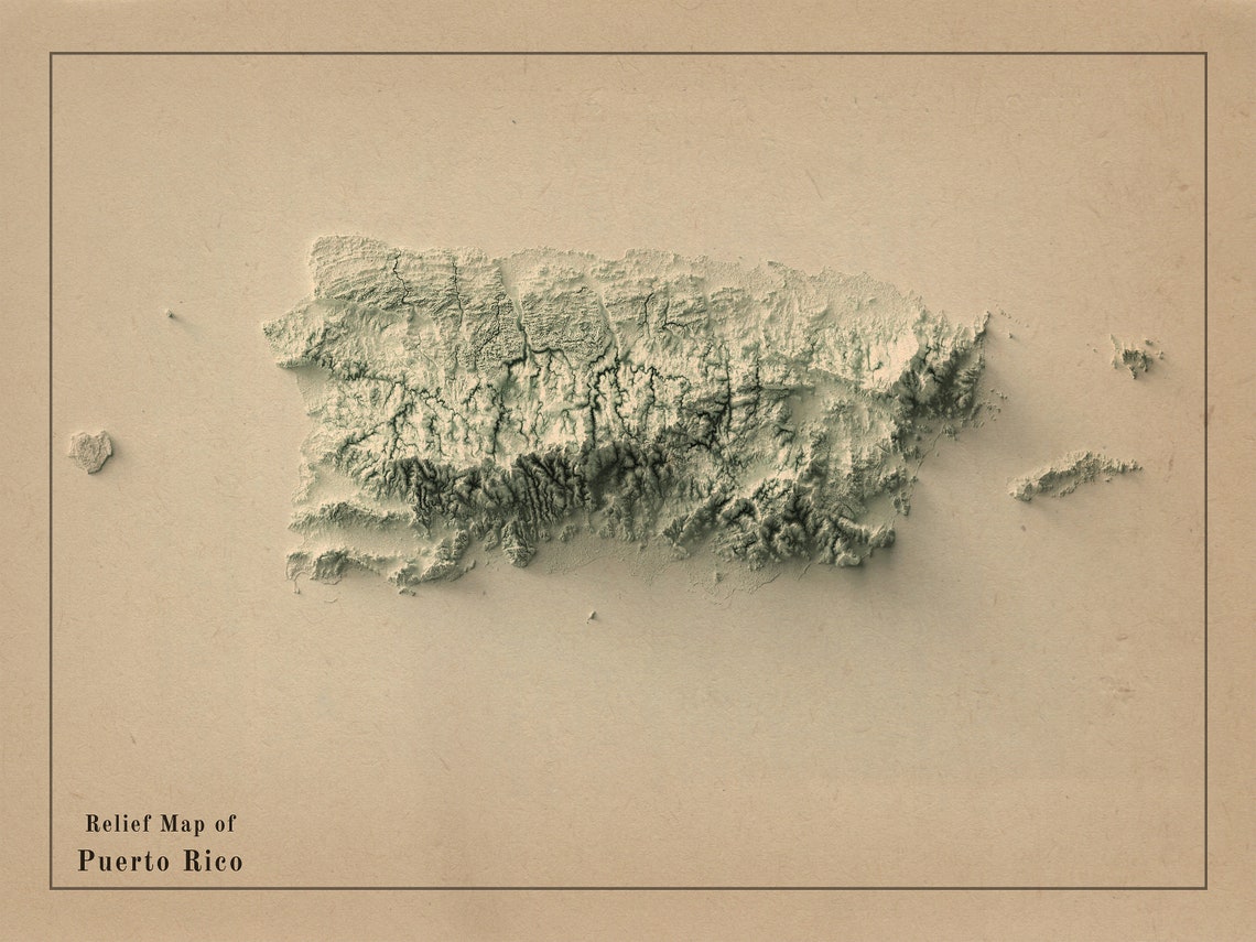 Puerto Rico Map Puerto Rico 2D Relief Map Puerto Rico Print - Etsy