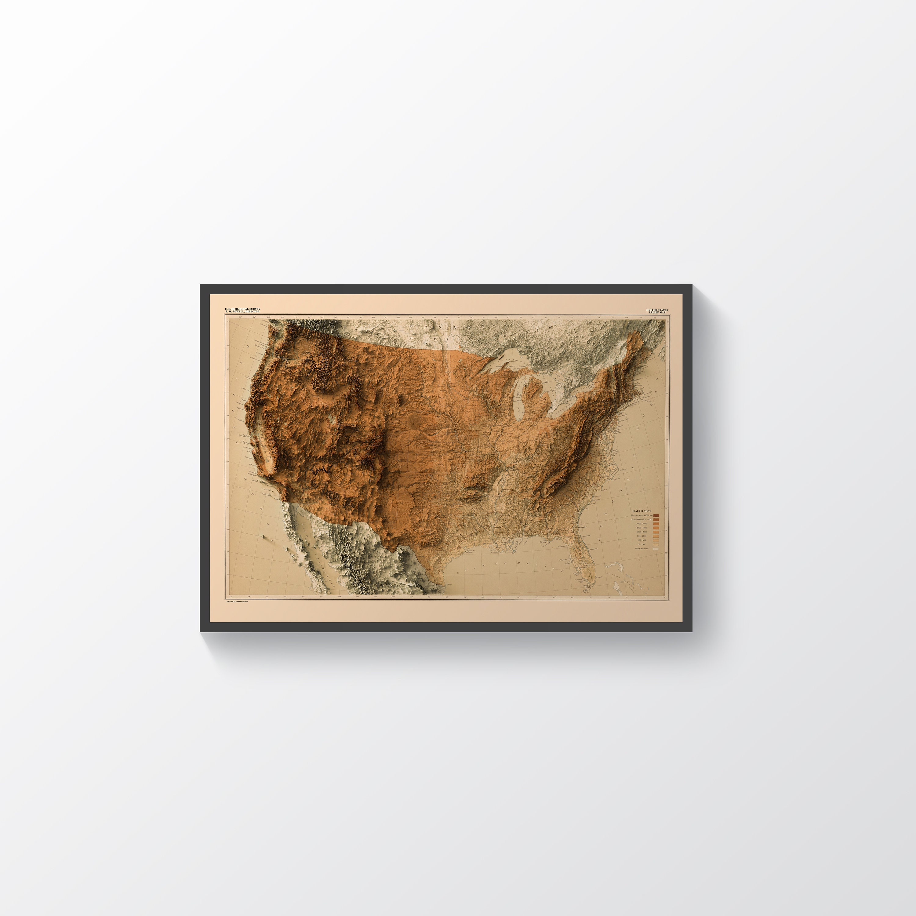 United States Map option 1 US 2D Relief Map America Map - Etsy