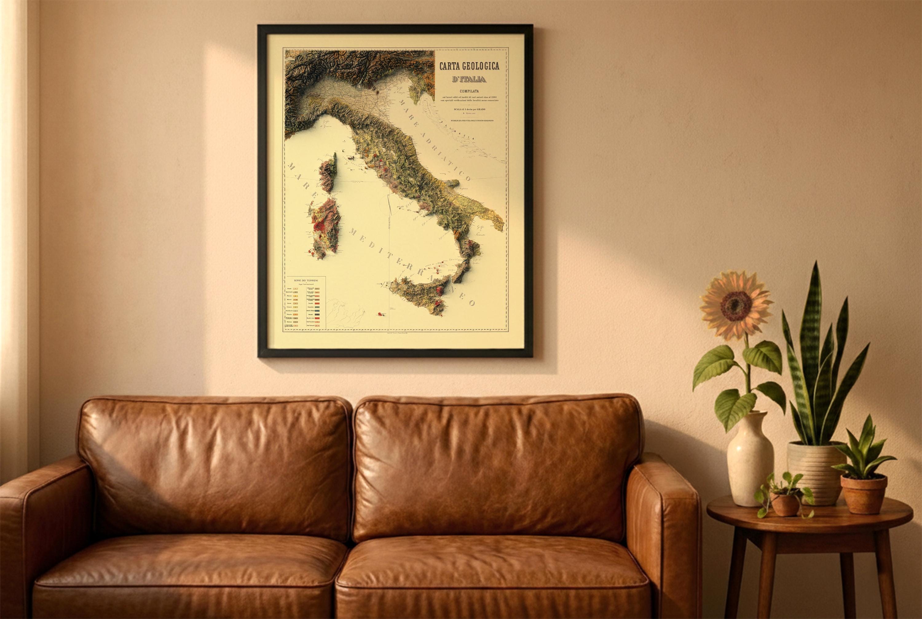 Italy Map, Italy 2D Relief Map, Italy Geological Map, Italy Vintage Map ...