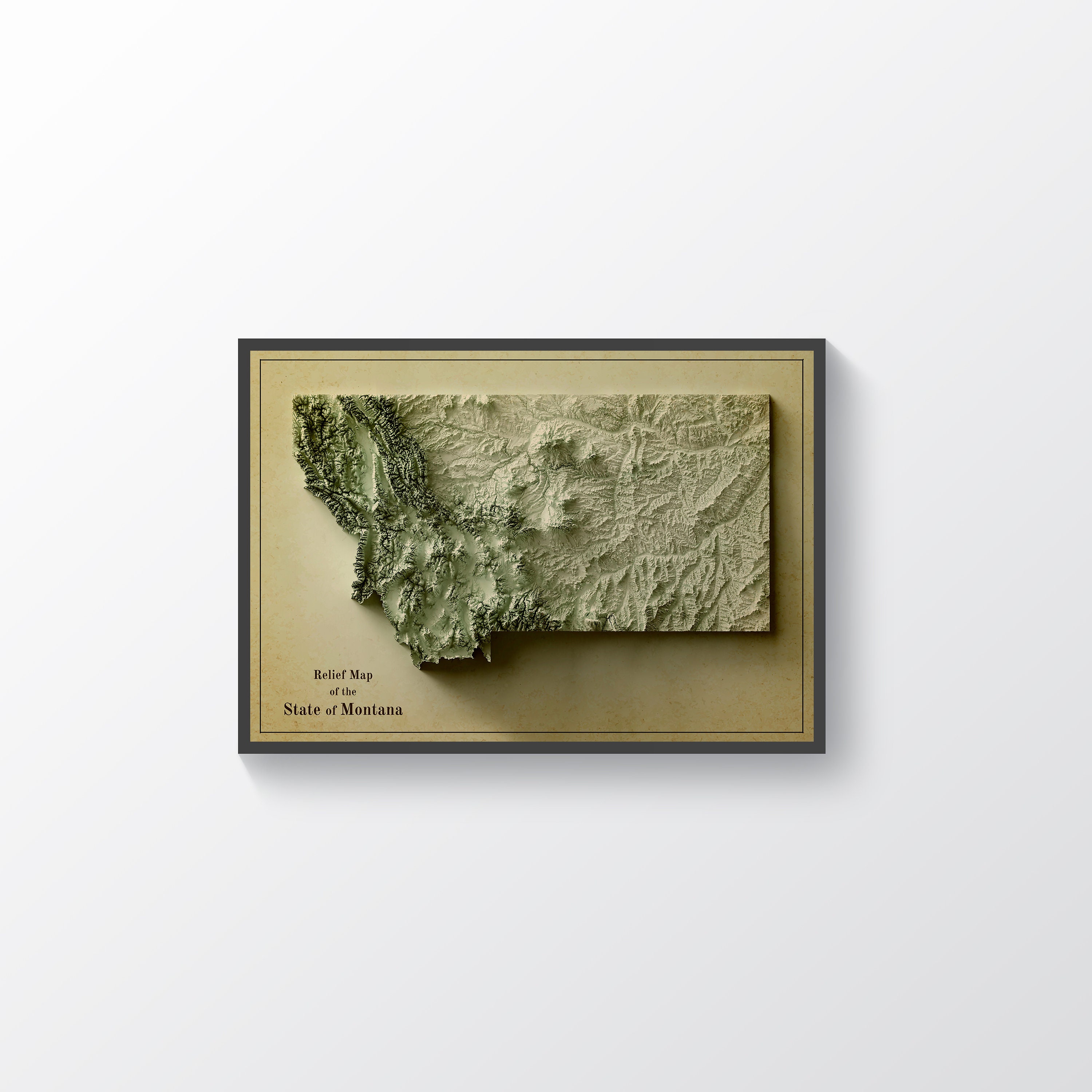 Montana Map Montana 2D Relief Map Montana Print Montana - Etsy