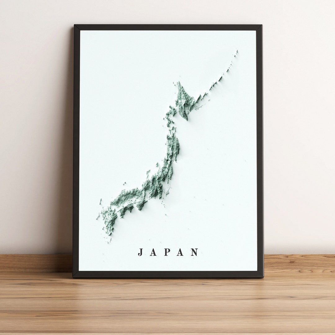 Japan Map, Japan 2D Relief Map, Japan Wall Art, Japan Poster, Japan ...