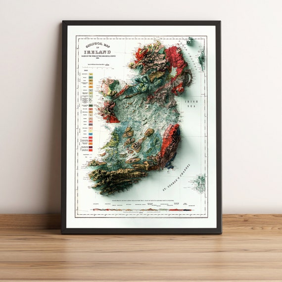 Ireland Map Ireland 2D Relief Map Ireland Vintage Map - Etsy