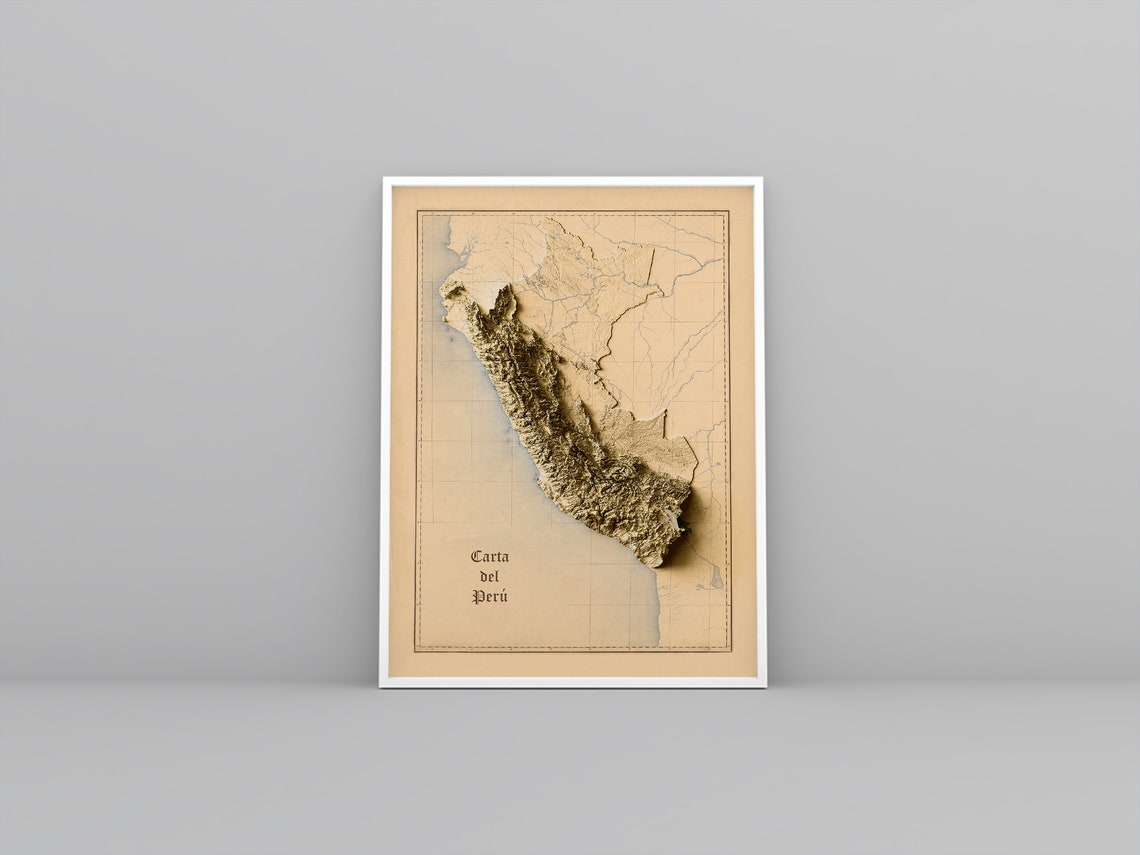 Peru Map Peru 2D Relief Map Peru Vintage Map Peru Print - Etsy