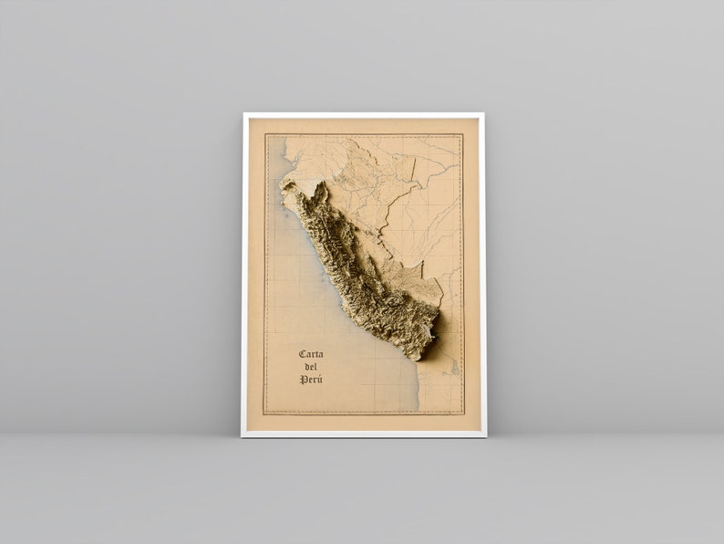 Peru Map, Peru 2D Relief Map, Peru Vintage Map, Peru Print, Peru ...