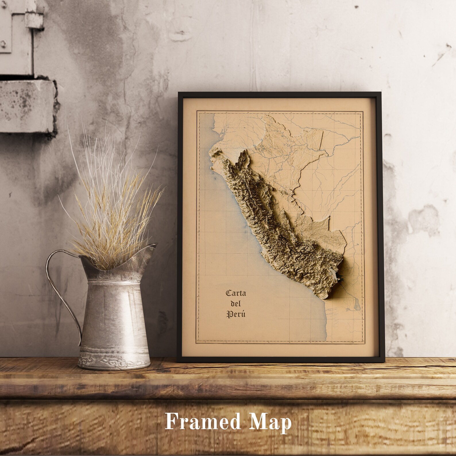 Peru Map, Peru 2D Relief Map, Peru Vintage Map, Peru Print, Peru ...