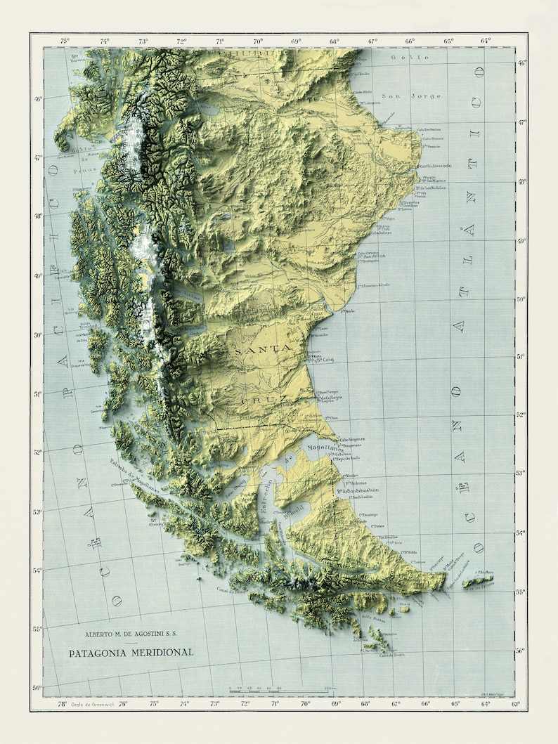 Patagonia Map Patagonia 2D Relief Map Argentina Relief Map | Etsy