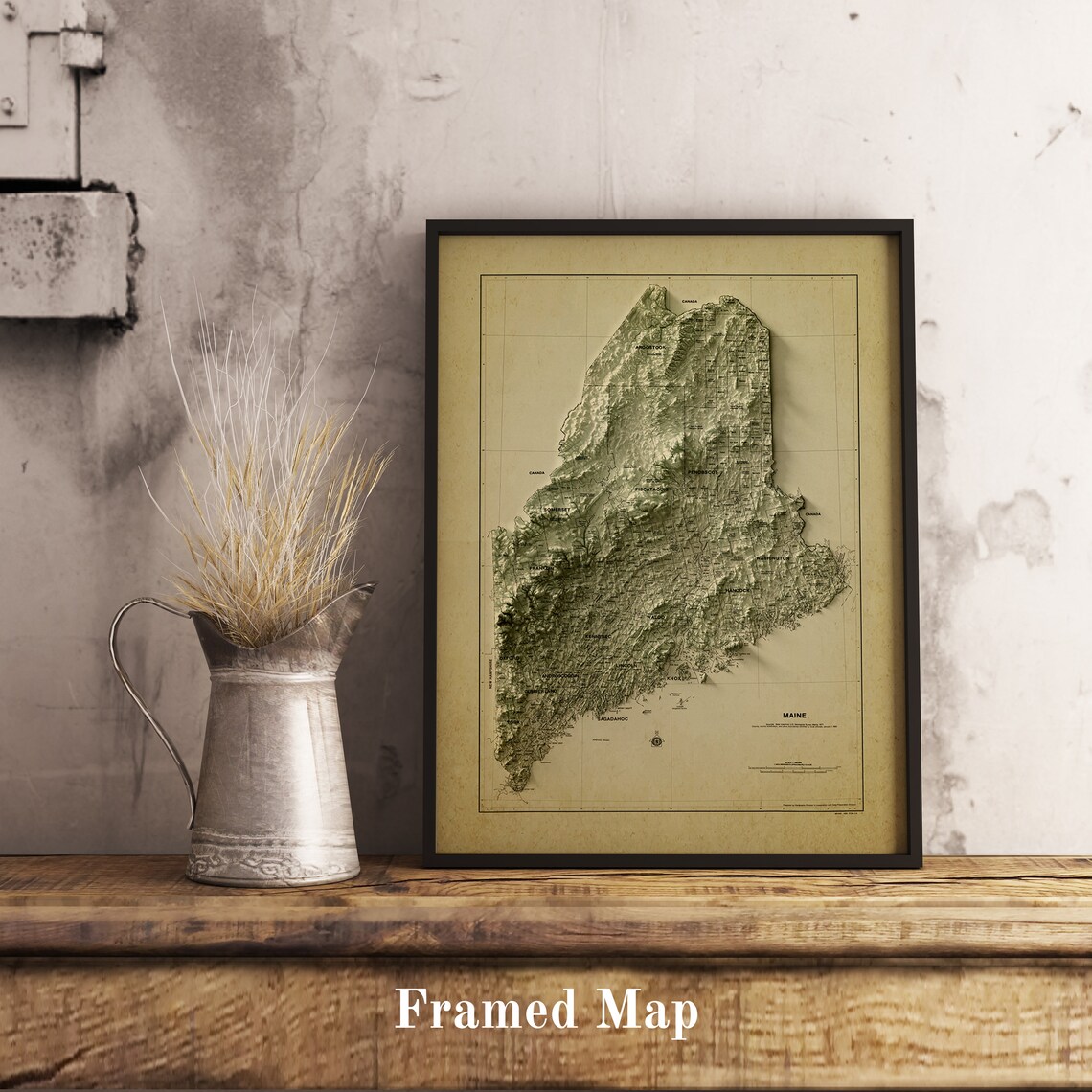 Maine Map Maine 2D Relief Map Maine Vintage Map Maine - Etsy