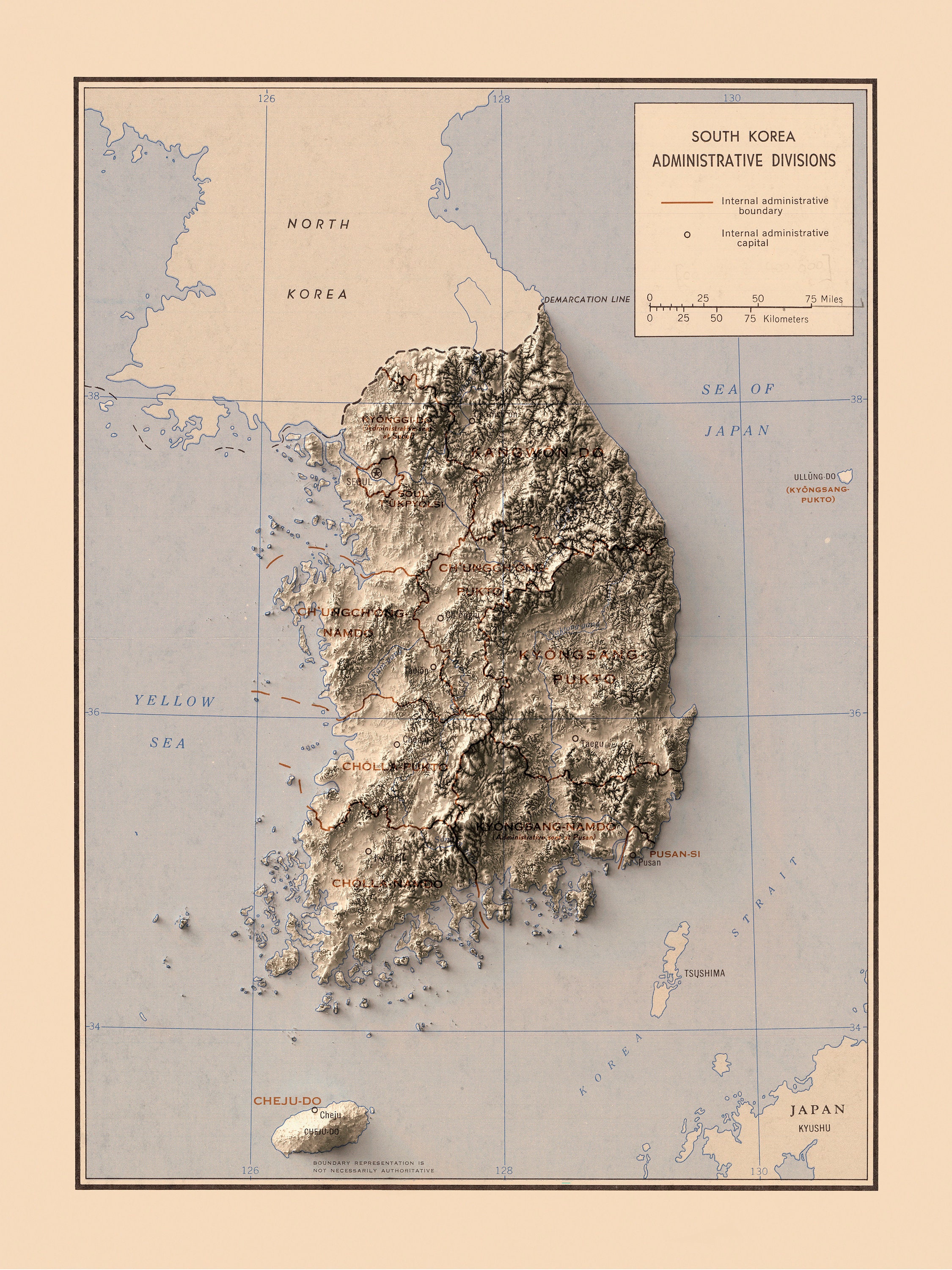 Mapa de Corea del Sur Mapa en relieve 2D de Corea del Sur - Etsy España