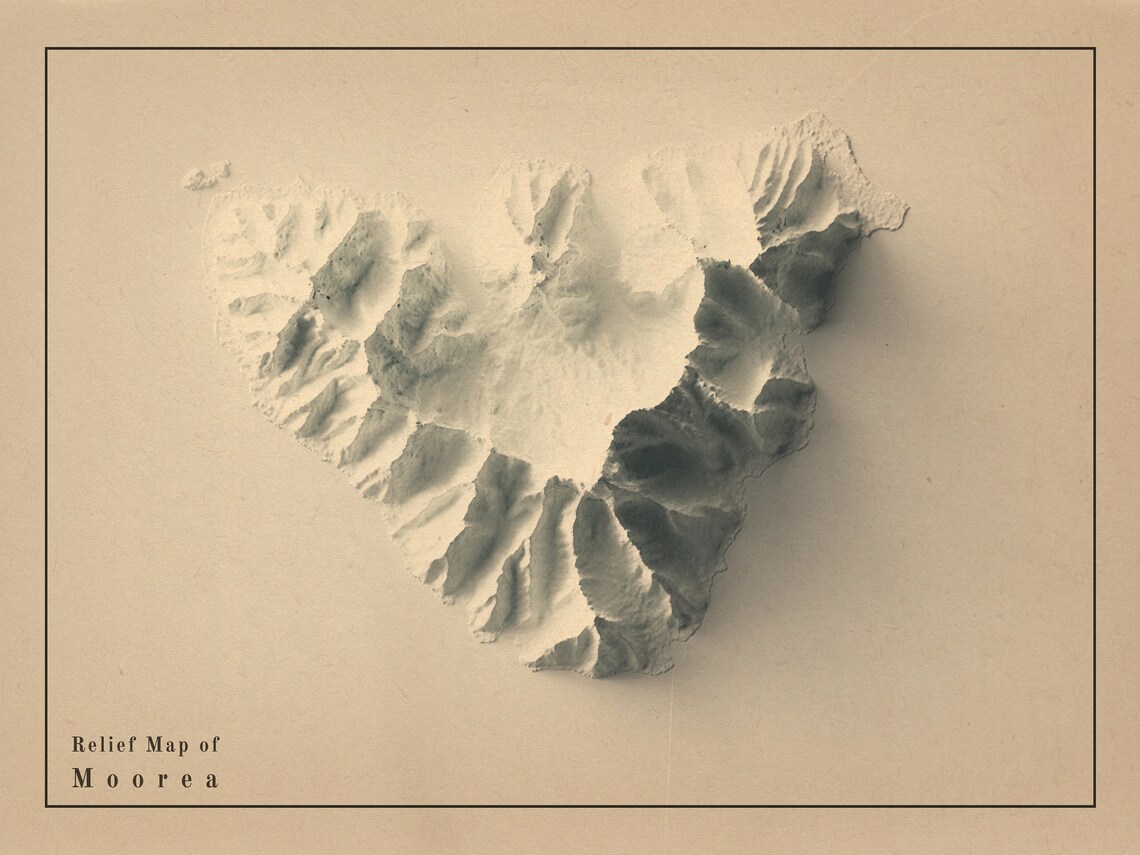 Moorea Map Moorea French Polynesia 2D Relief Map Moorea - Etsy