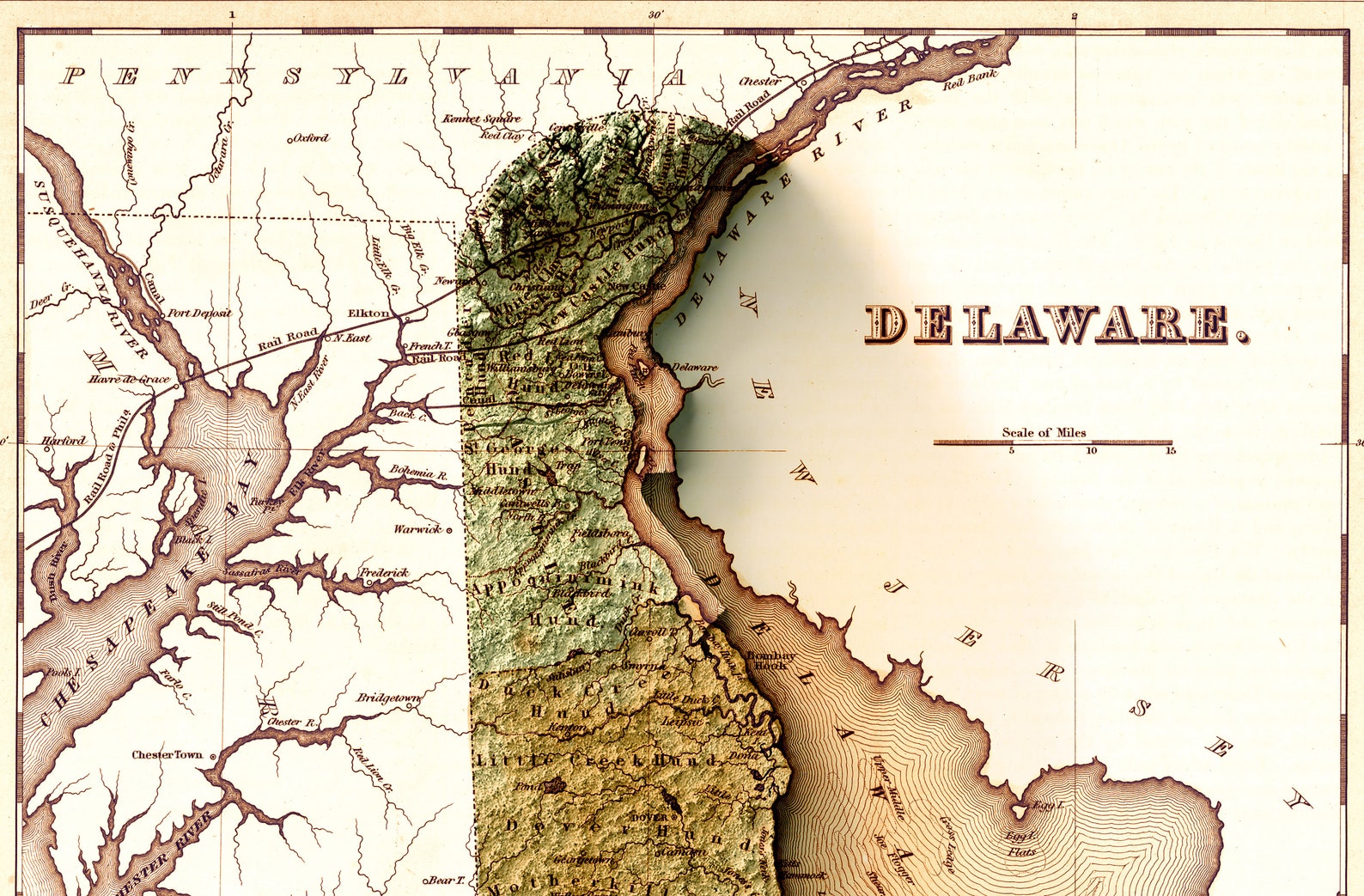 Delaware Map Delaware 2D Relief Map Delaware Vintage Map - Etsy