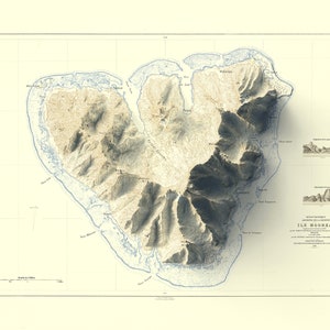 Moorea Map Moorea French Polynesia 2D Relief Map Moorea - Etsy