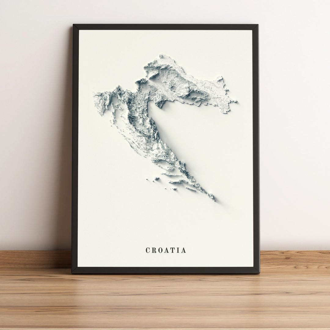 Croatia Relief Map Print, Minimalist Topographic Elevation Art (2D Flat ...