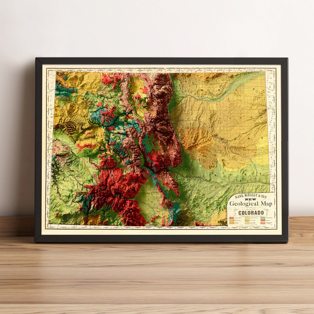 Colorado Map, Colorado 2D Relief Map, Colroado Vintage Map, Colorado ...