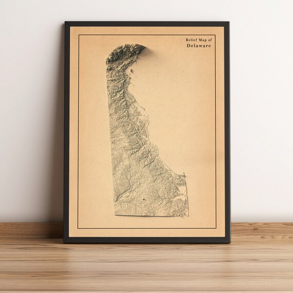 Delaware Map Delaware 2D Relief Map Delaware Framed Map - Etsy