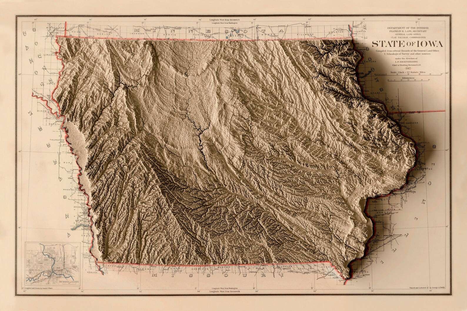 Iowa Map Iowa 2D Relief Map Iowa Vintage Map Iowa Old Map - Etsy