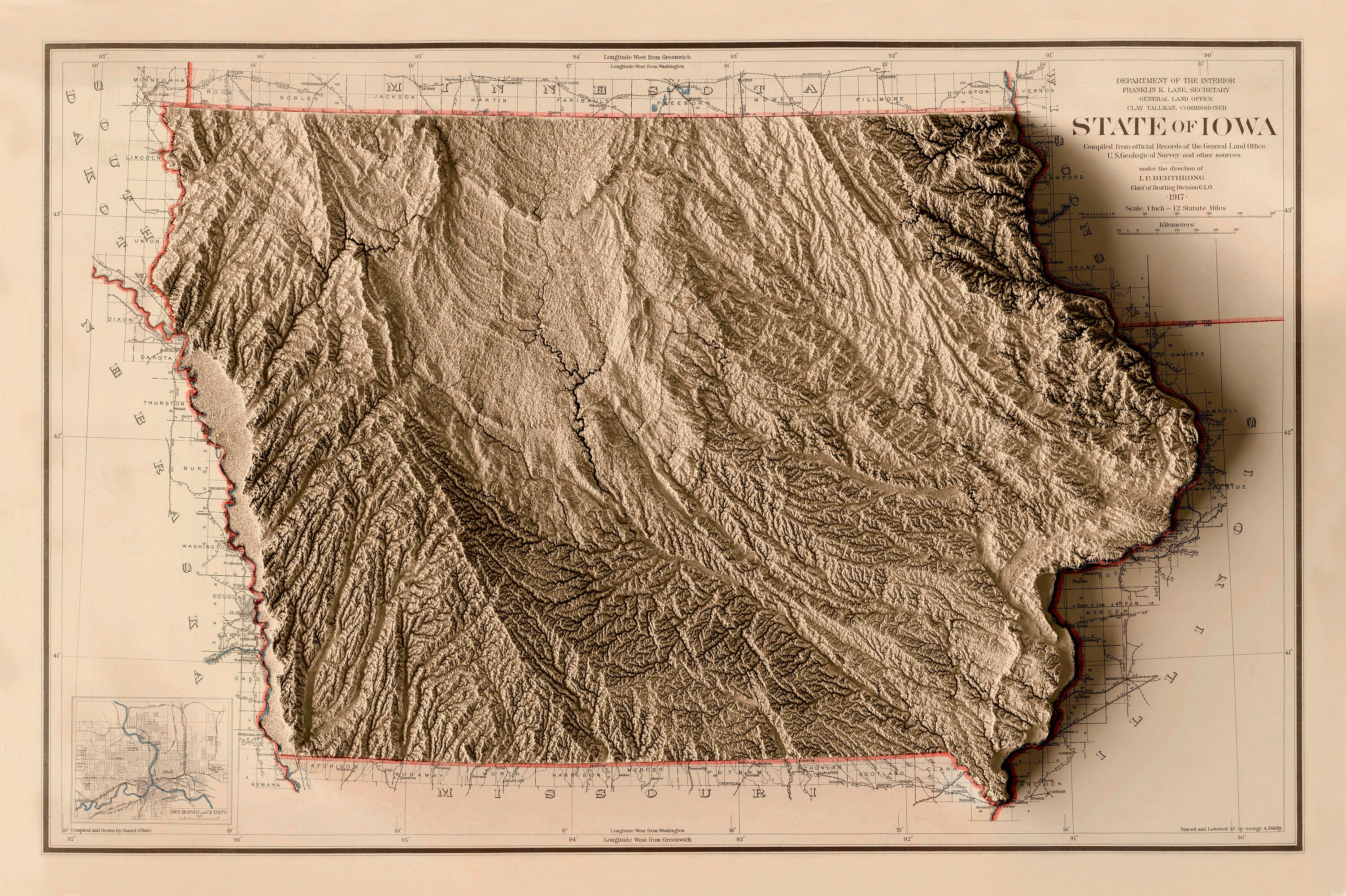 Iowa Map Iowa 2D Relief Map Iowa Vintage Map Iowa Old Map - Etsy