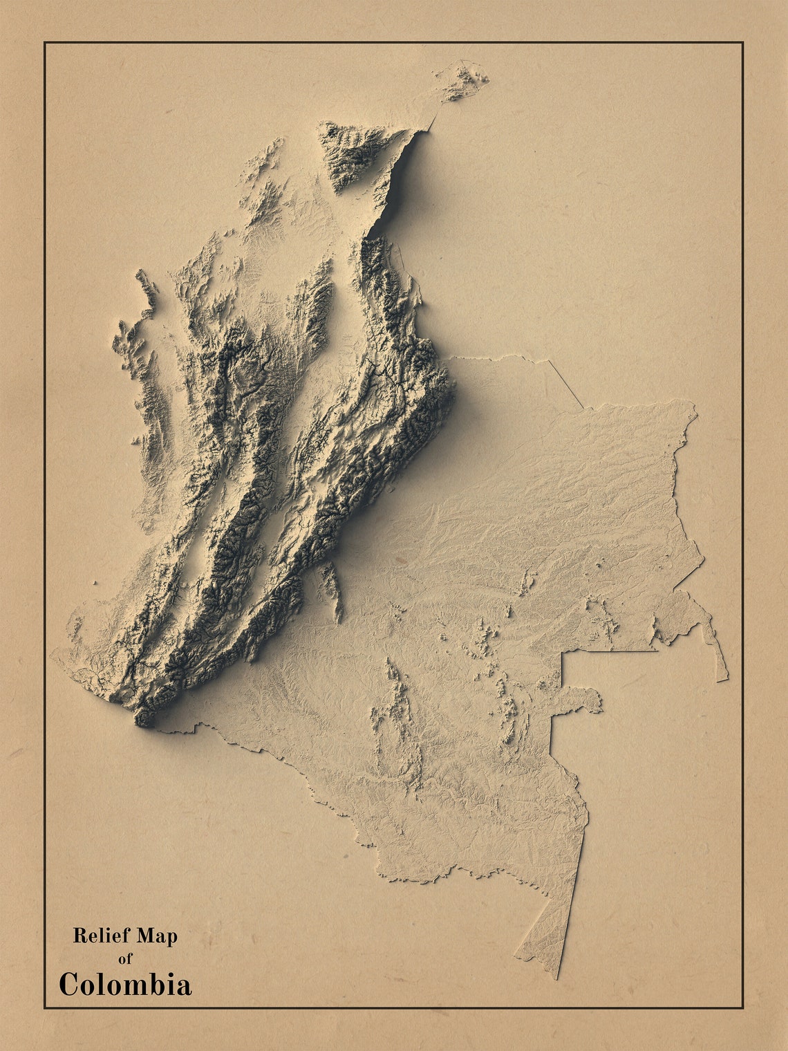 Colombia Map Colombia 2D Relief Map Colombia Vintage Map | Etsy