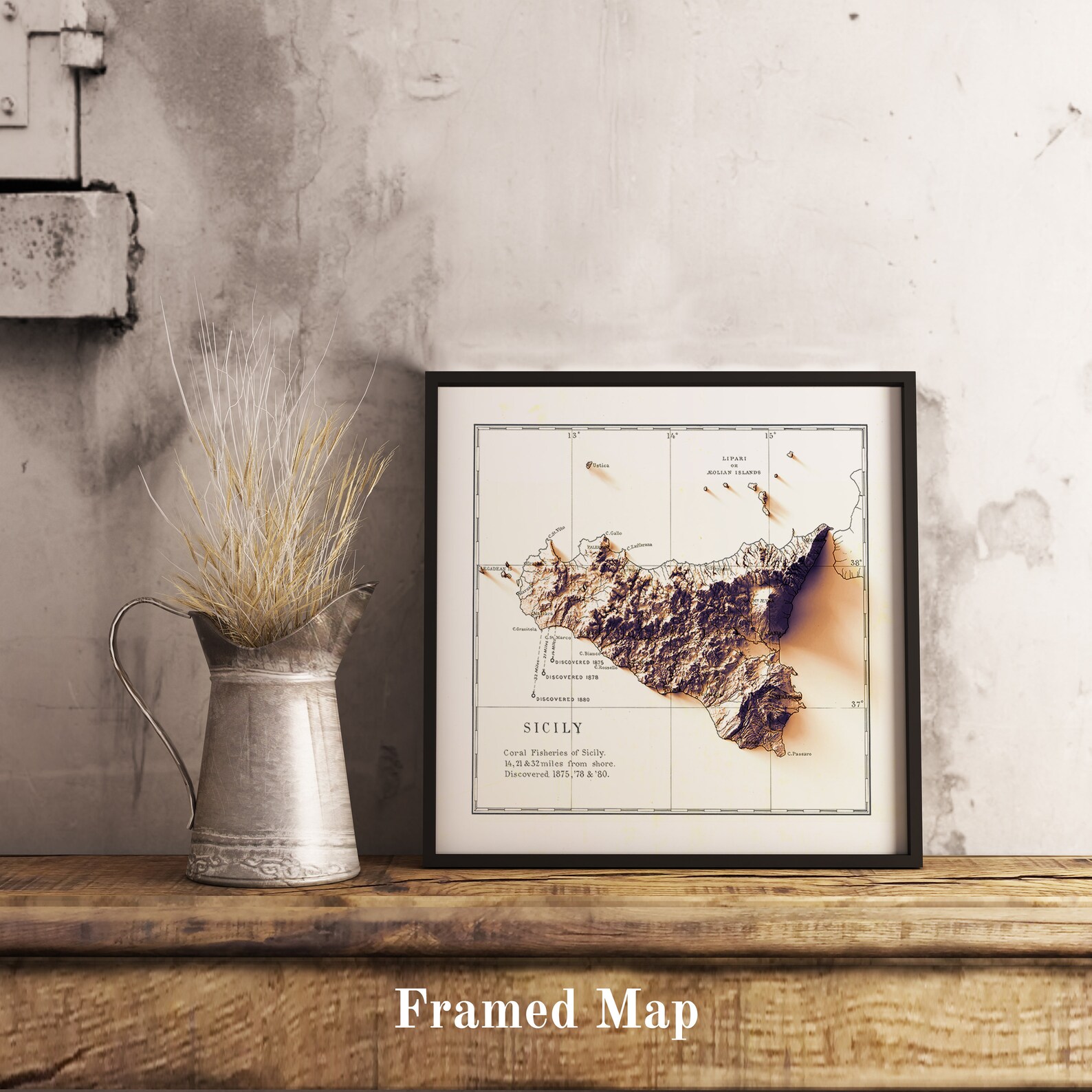 Sicily Map Sicilia Map Sicily 2D Relief Map Sicily Vintage - Etsy