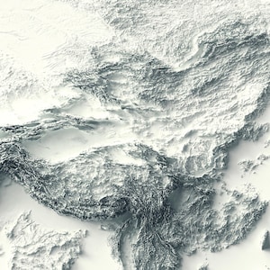 Asia Map, Asia 2D Relief Map, Asia Minimalist Poster Map, Asia Wall Art ...