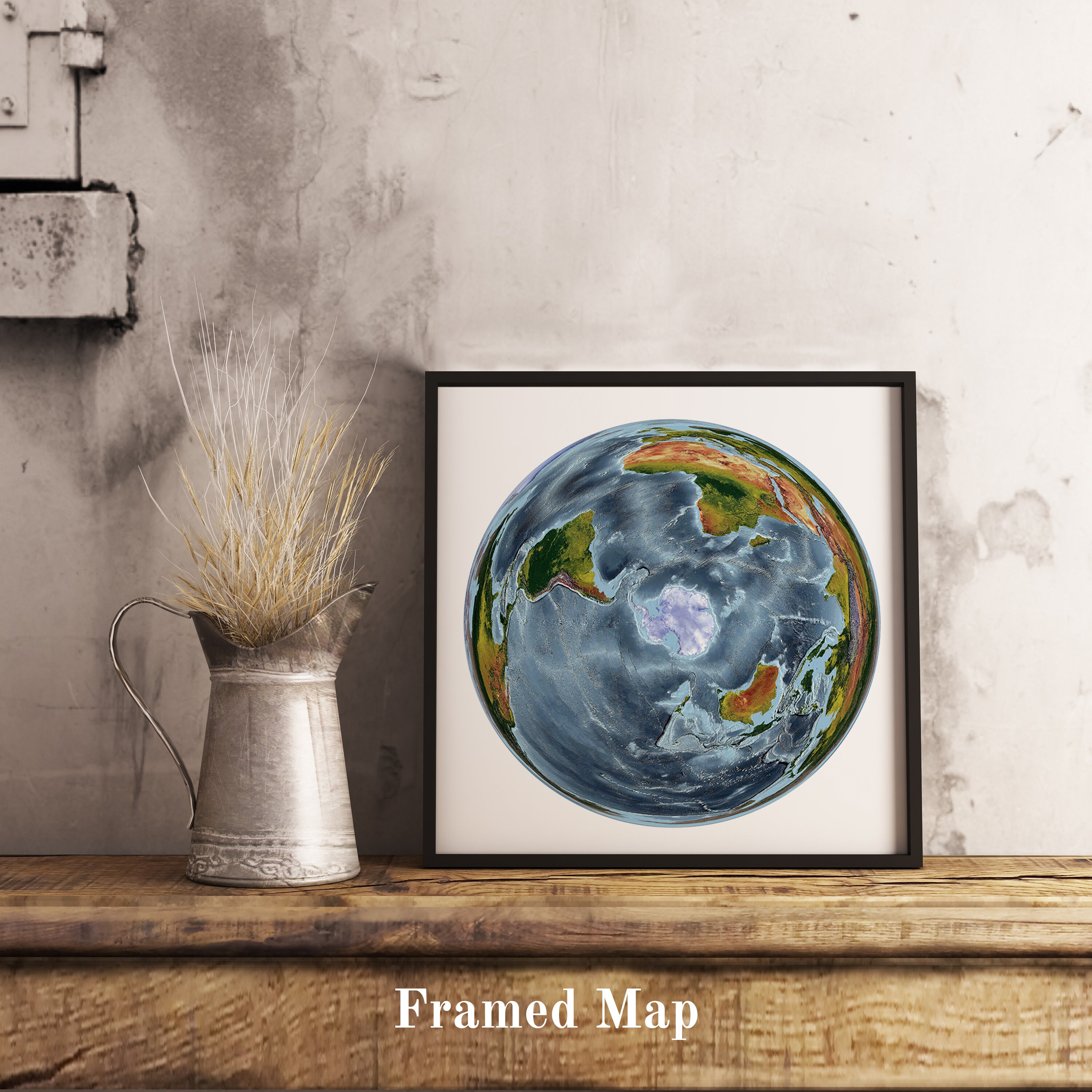 World Map WGS 1984 Grid South Projection Vintage World Map | Etsy