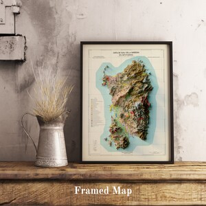 Sardinia Map, Sardegna Map, Sardinia 2D Relief Map, Sardinia Vintage ...