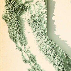 California Map, California 2D Relief Map, California Print, California ...